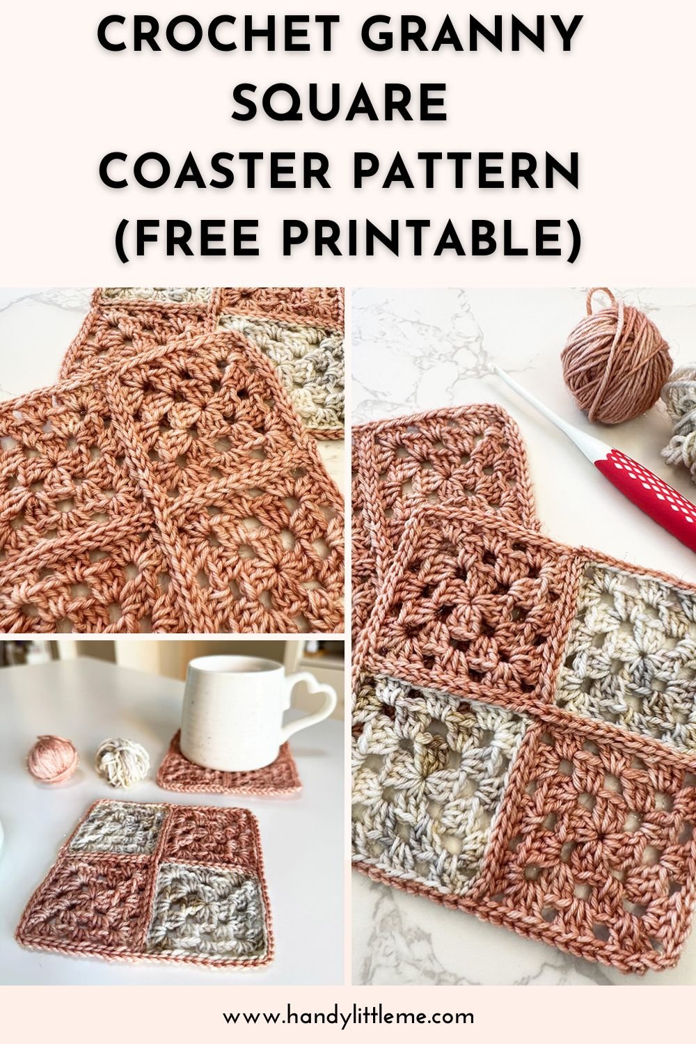 Crochet Granny Square Coaster Pattern (Free Printable) - Handy Little Me