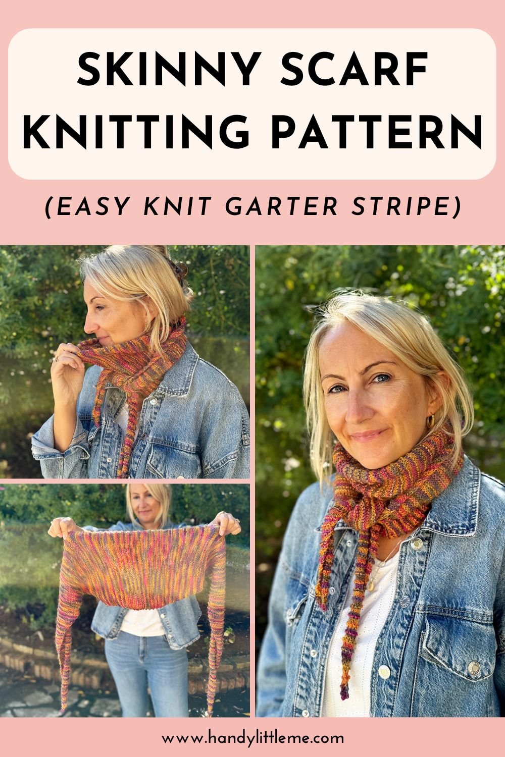 Skinny Scarf Knitting Pattern (Easy Knit Garter Stripe) - Handy Little Me